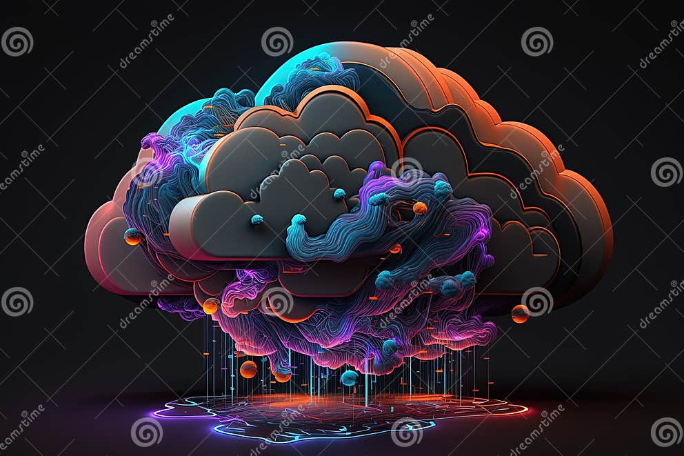 Abstract Cloud Storage Computing, Advanced Artificial Intelligence Technology. Generative Ai ...