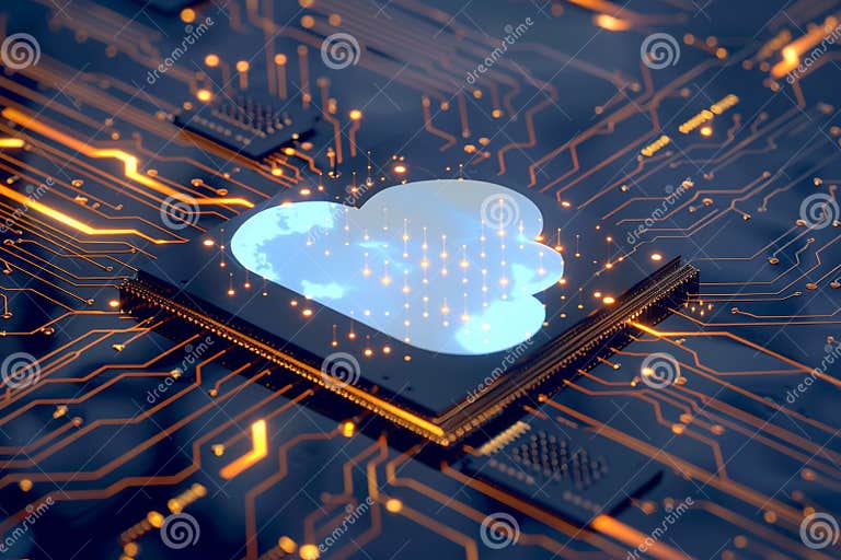 Abstract Cloud Symbol Linked To Microchip Board Illustrating the Cloud Computing Concept and the ...