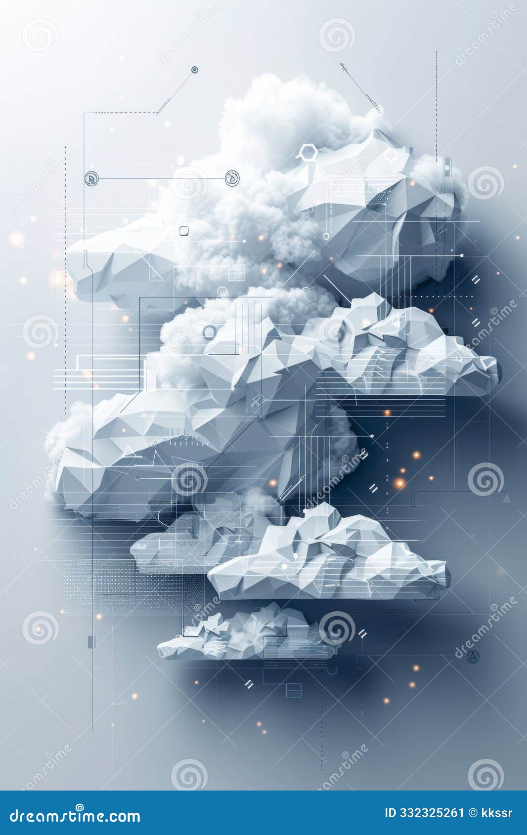 Abstract Cloud Technology Concept with White Clouds, Data Storage ...