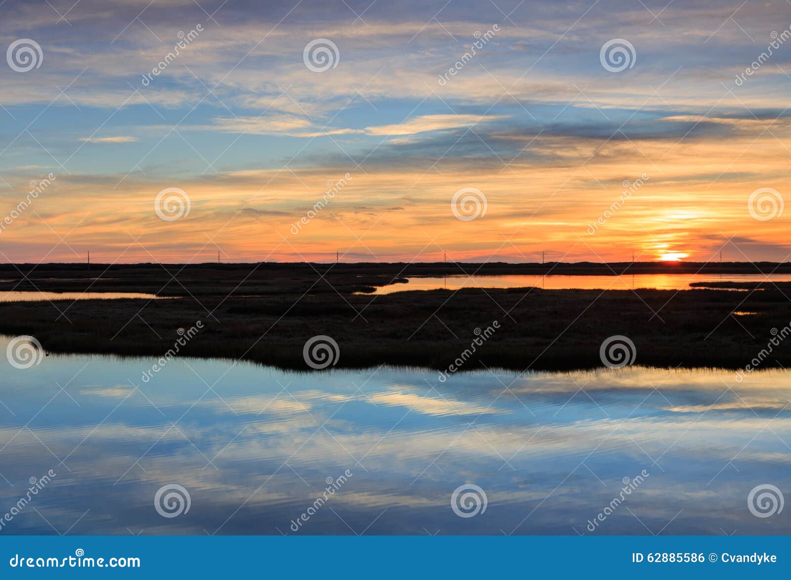 North Carolina Cloud Water Reflection Marsh Sunrise Stock Photo - Image ...