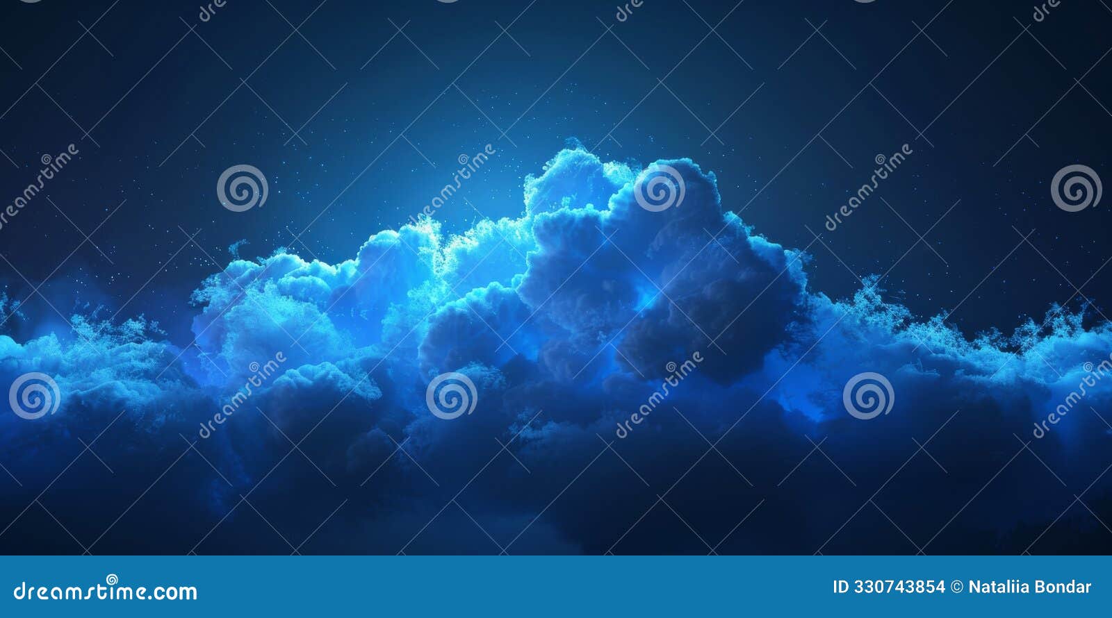 Abstract Clouds Illuminated with Neon Blue Color Light, Fantasy Night ...