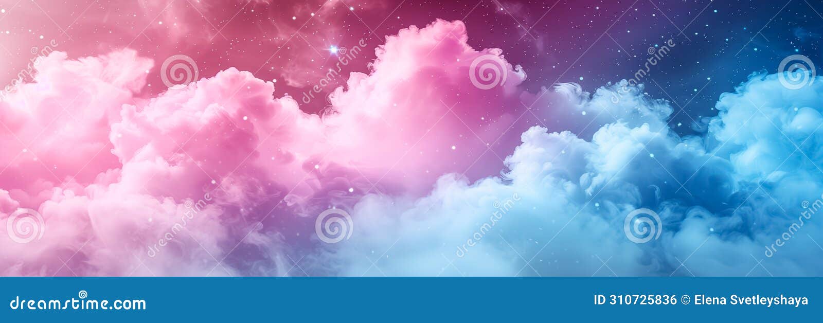 Abstract Cloudy Banner Background. Blue and Pink Clouds and Stars with ...