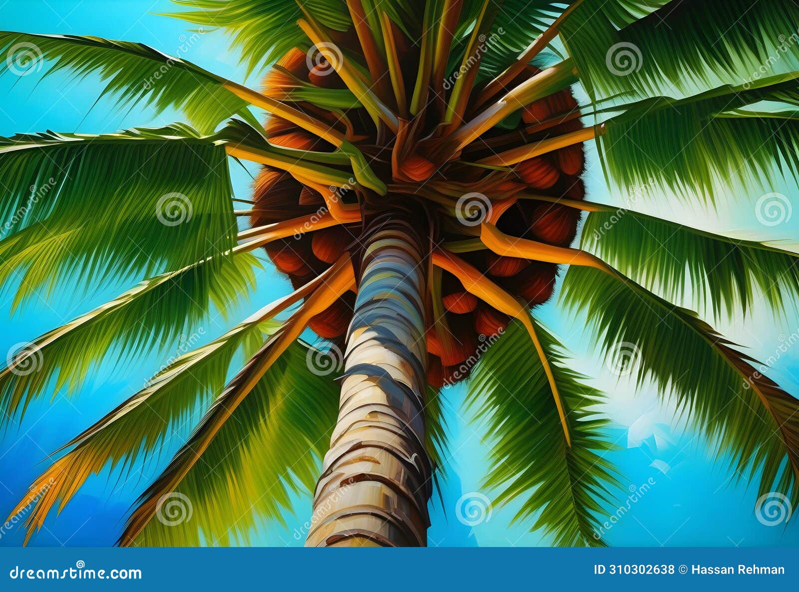 Abstract Coconut Tree in Oil Painting Stock Illustration - Illustration ...