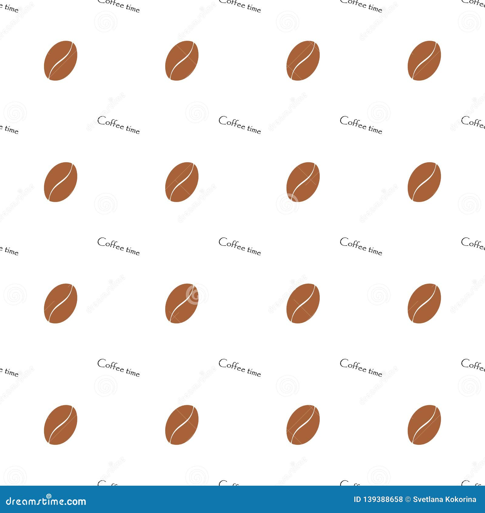 Abstract Coffee Pattern with Coffee Beans and Sign `coffee Time`. Stock ...