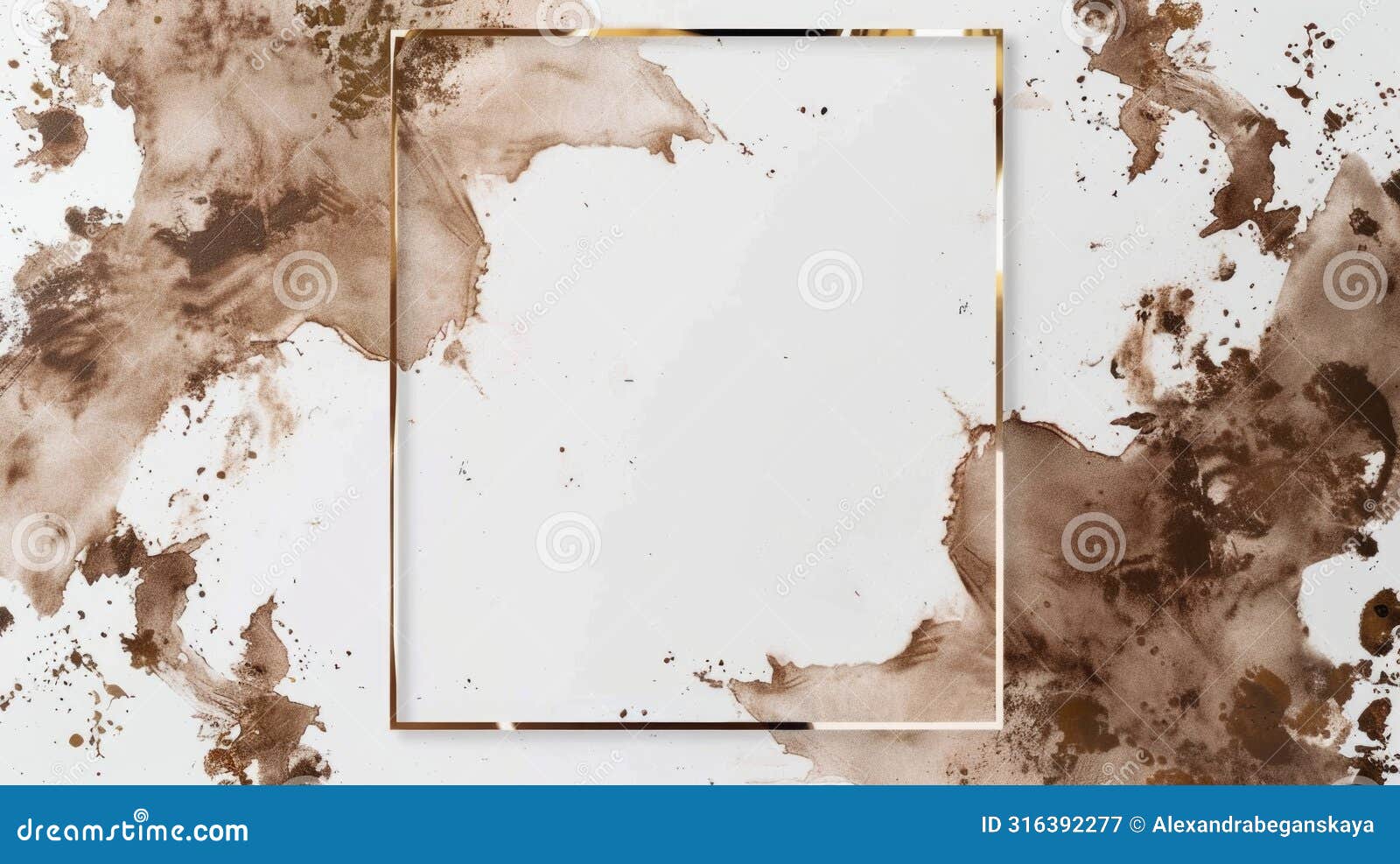 Abstract Coffee Stains with Golden Frame on White Background Stock ...