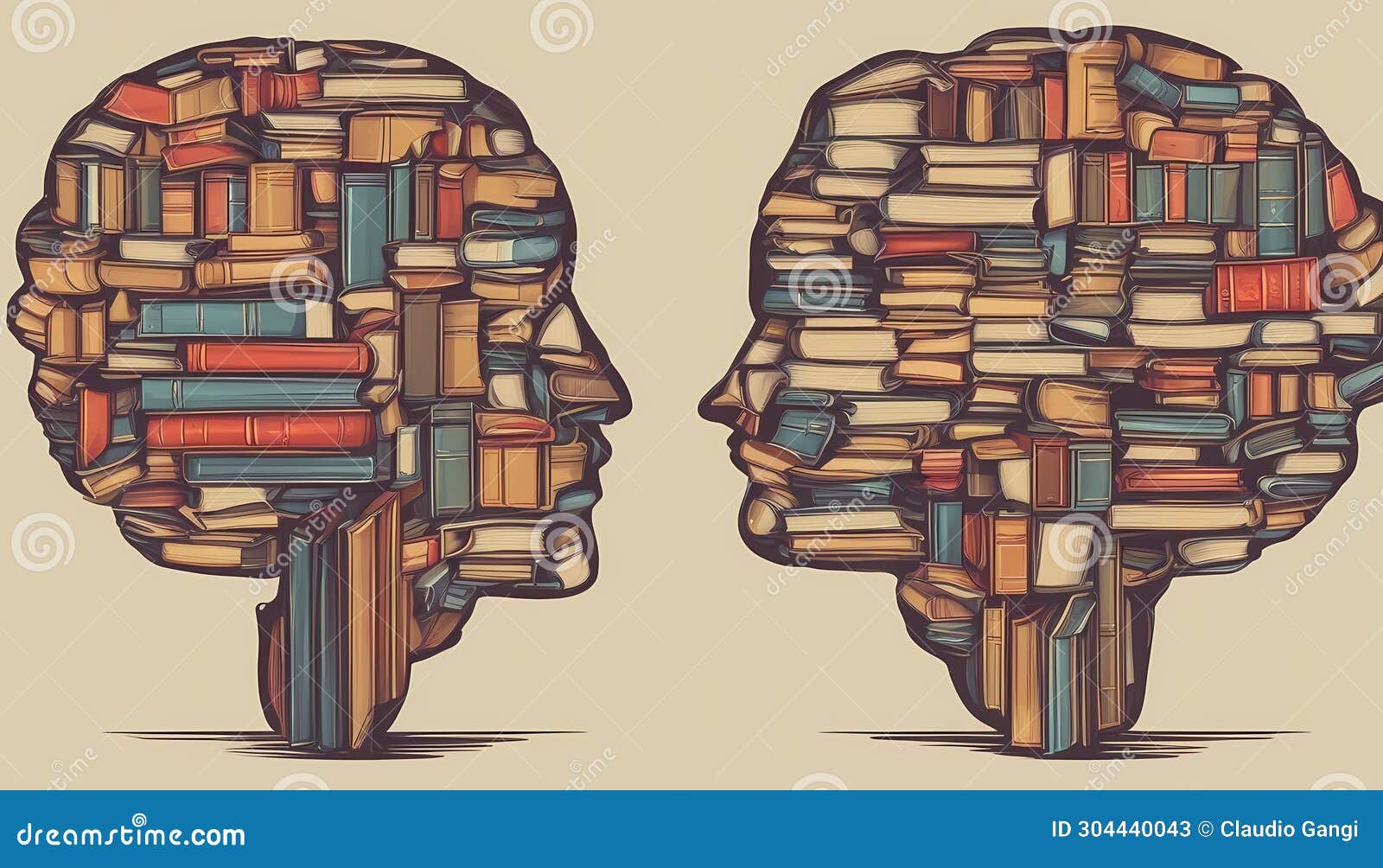 Abstract Cognitive Concept , Books Forming Brain Shape, Symbolizing ...