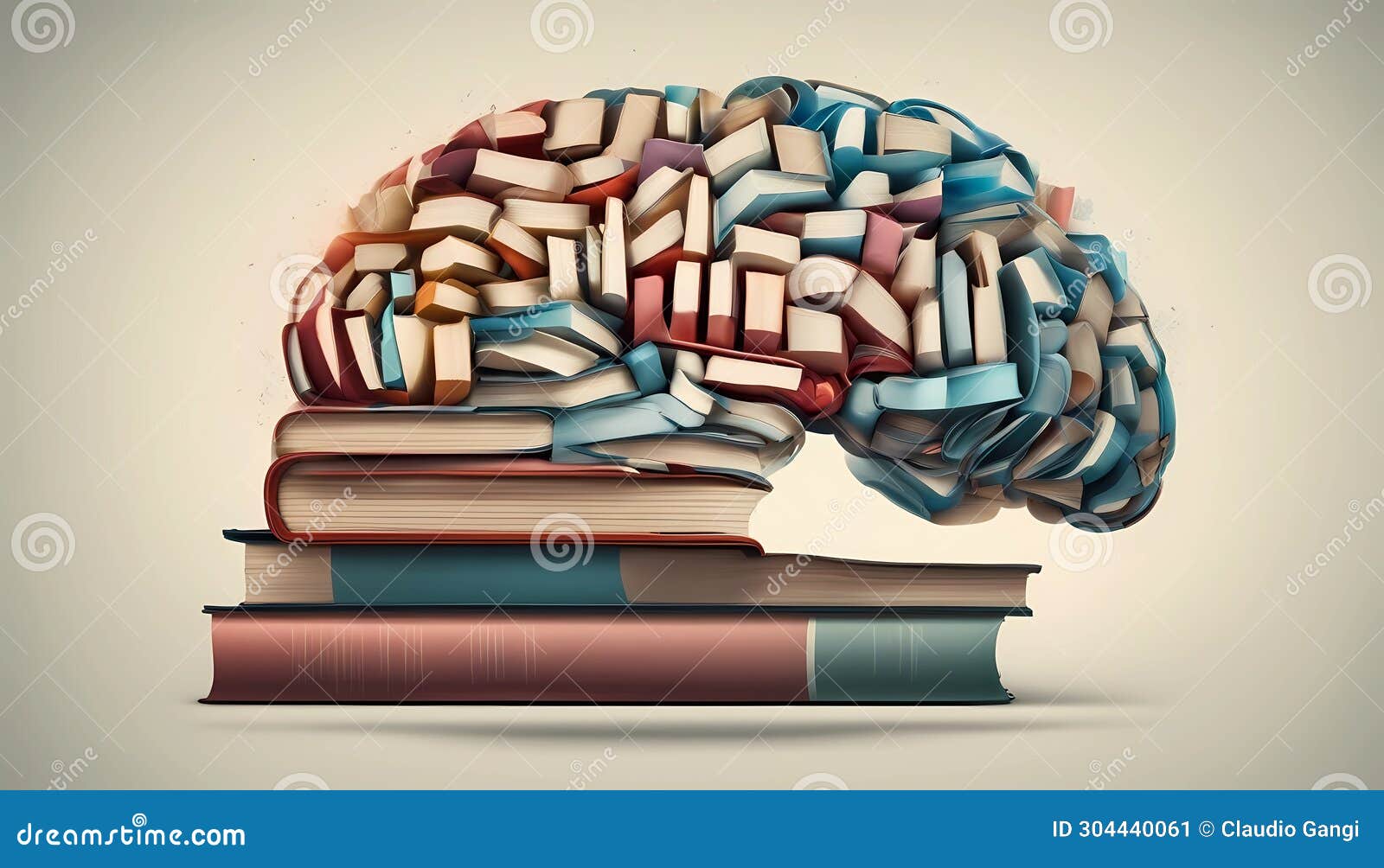 Abstract Cognitive Concept , Books Forming Brain Shape, Symbolizing ...