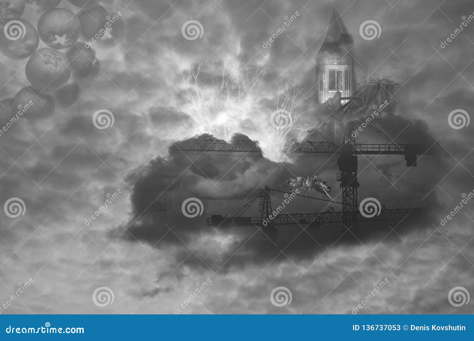 Abstract Collage with Clouds in the Sky and Ant. Unique Surreal ...