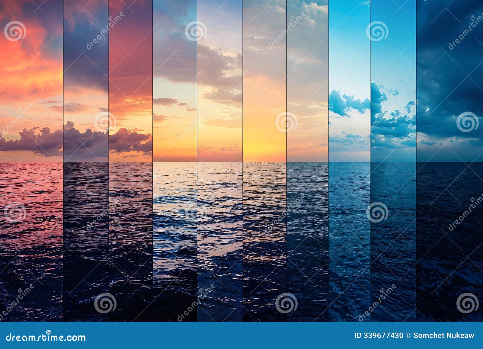 Abstract Collage of Colorful Ocean Sunsets and Skies Stock Illustration ...