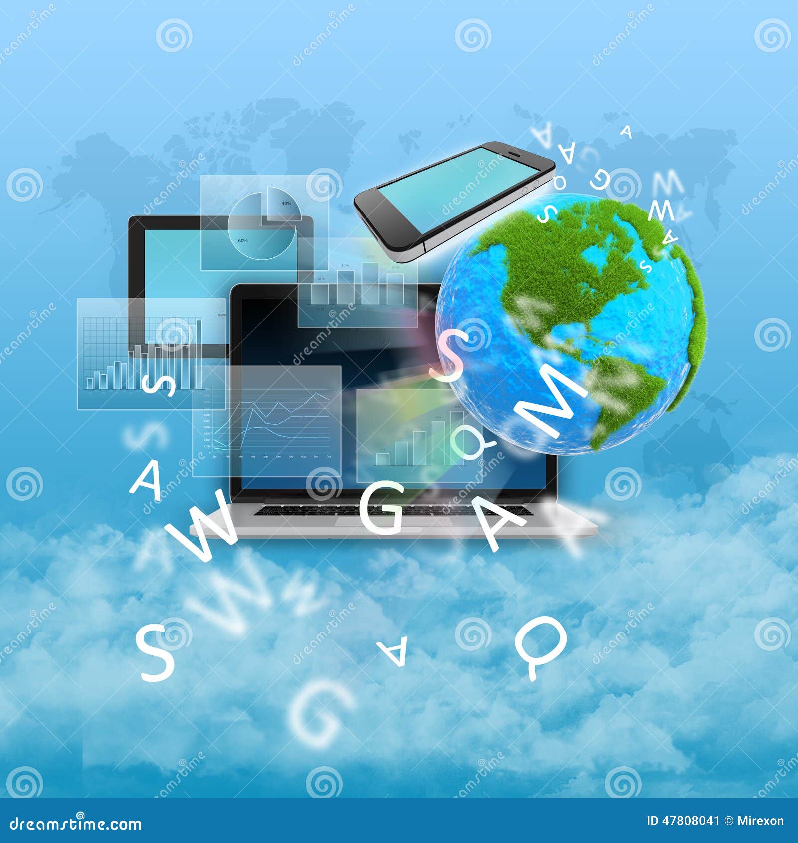 Abstract Collage with Computers, Green Planet and Stock Image - Image ...
