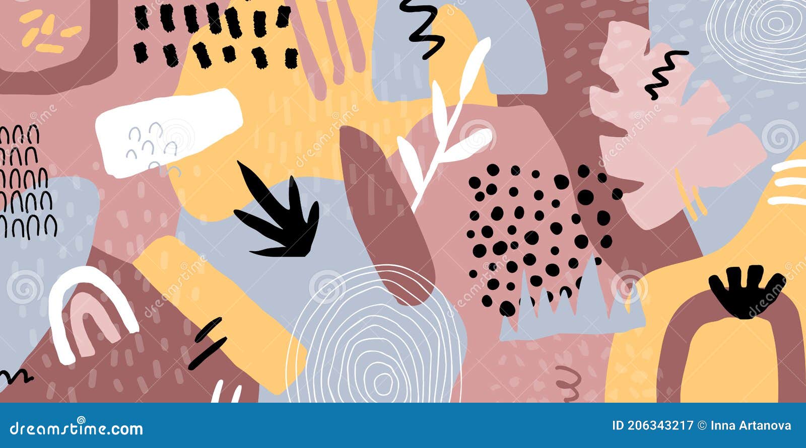 Abstract Collage Horizontal Background in Trendy Style with Botanical ...