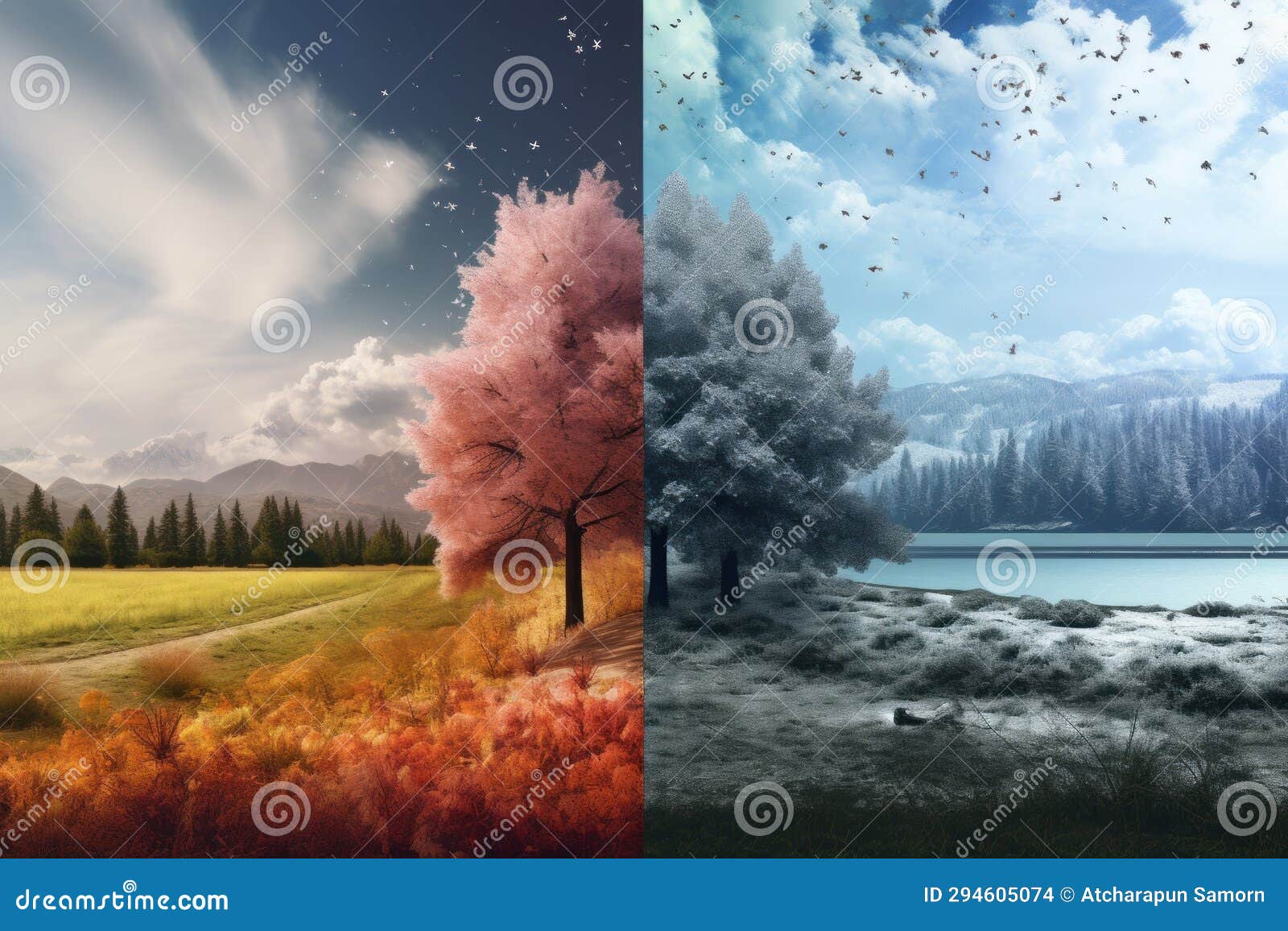 Abstract Collage with Mixed Different Sides of Tree with Changing ...