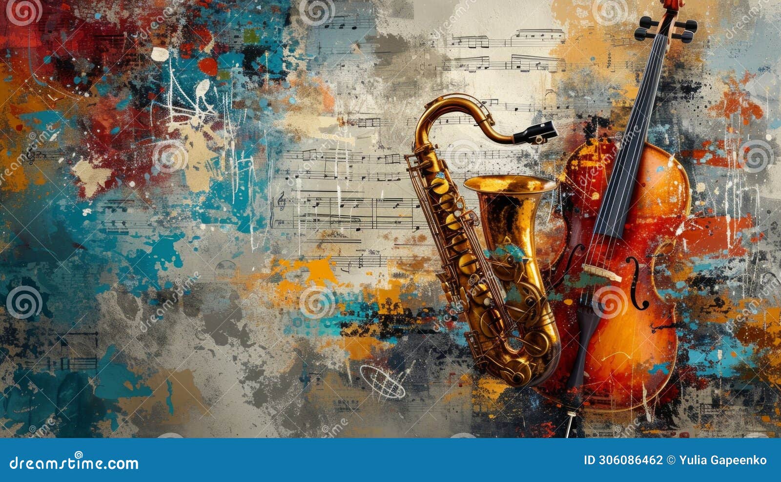 An Abstract Collage of Musical Notes and Instruments. Stock Photo ...