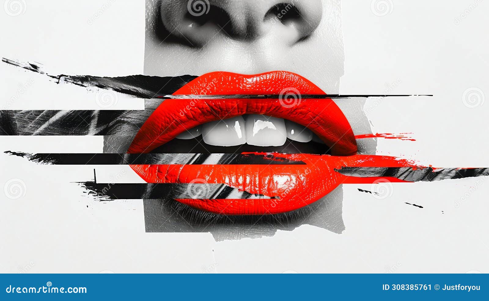 Abstract Collage of Red Lips with Monochrome Elements. Generative Ai ...