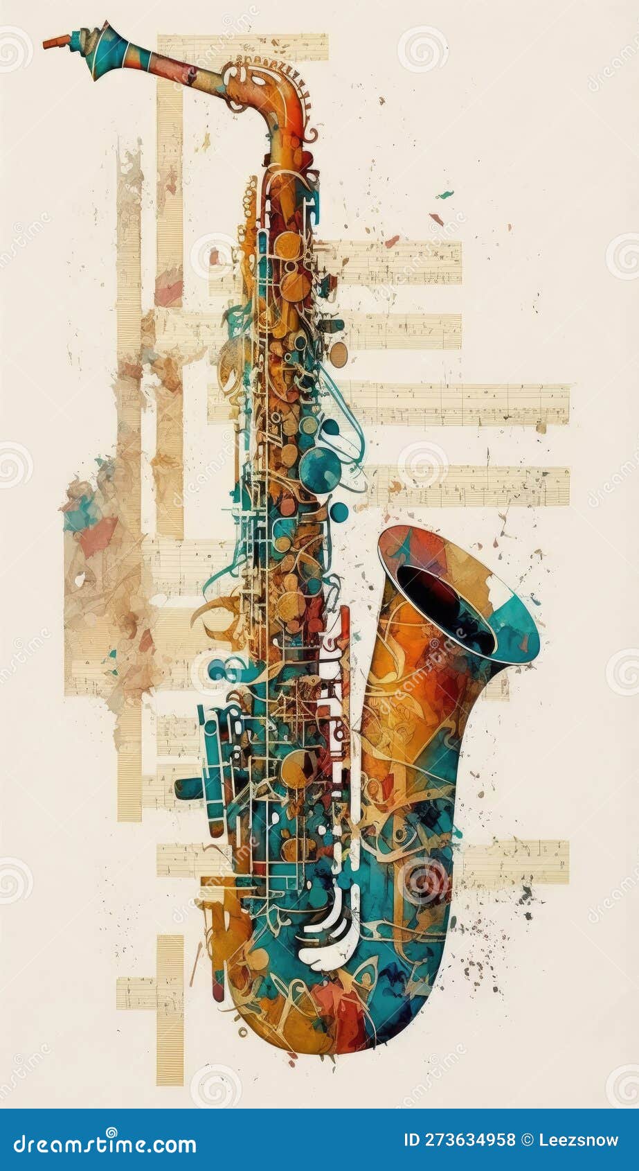 Abstract Collage of a Saxophone. Generative AI. Stock Illustration ...