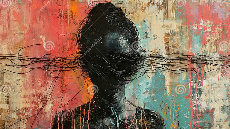 Abstract Collage: String Mess and Faceless Figure Stock Image - Image ...