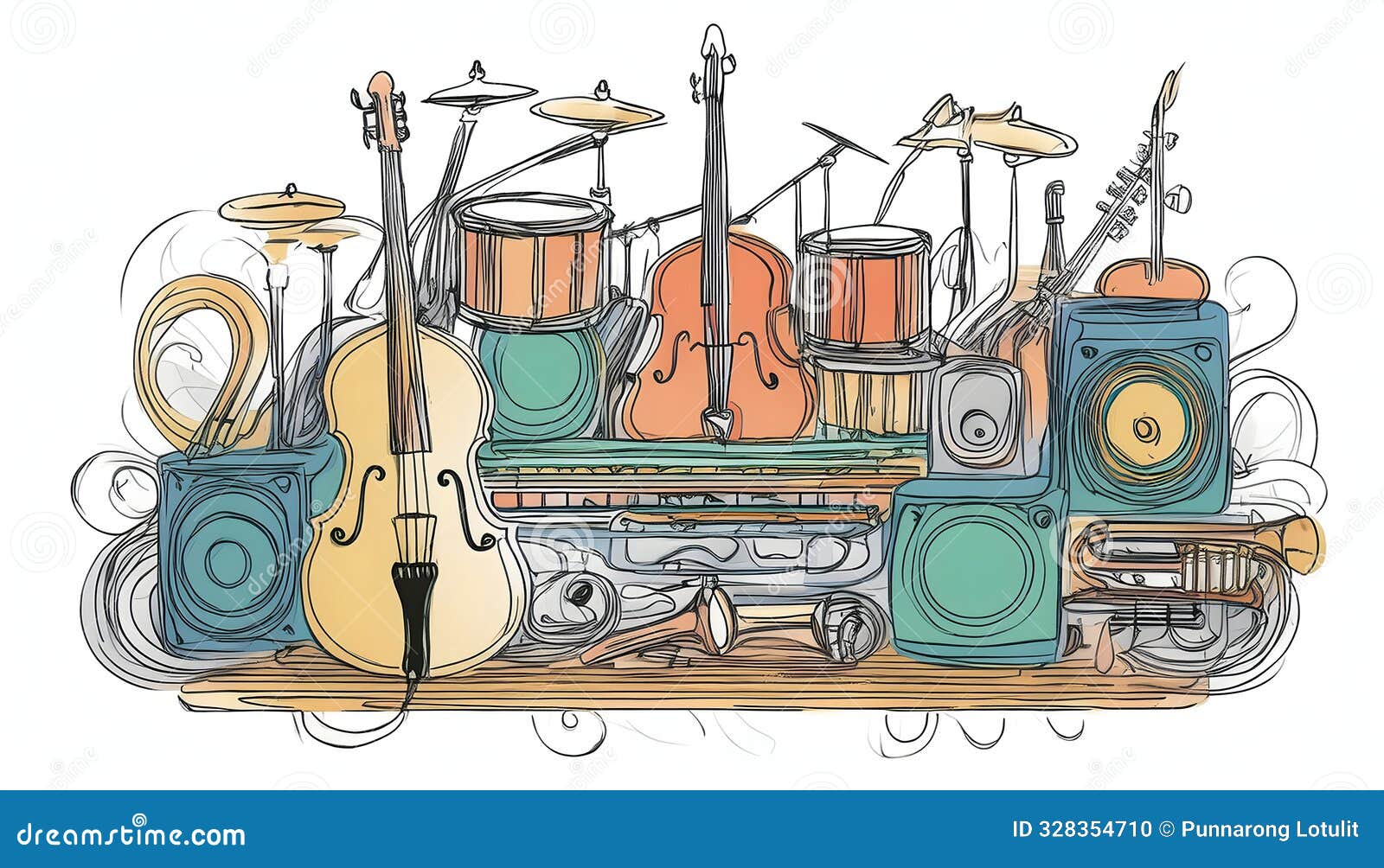 Collection International Musical Instruments Sketch, Generative AI ...