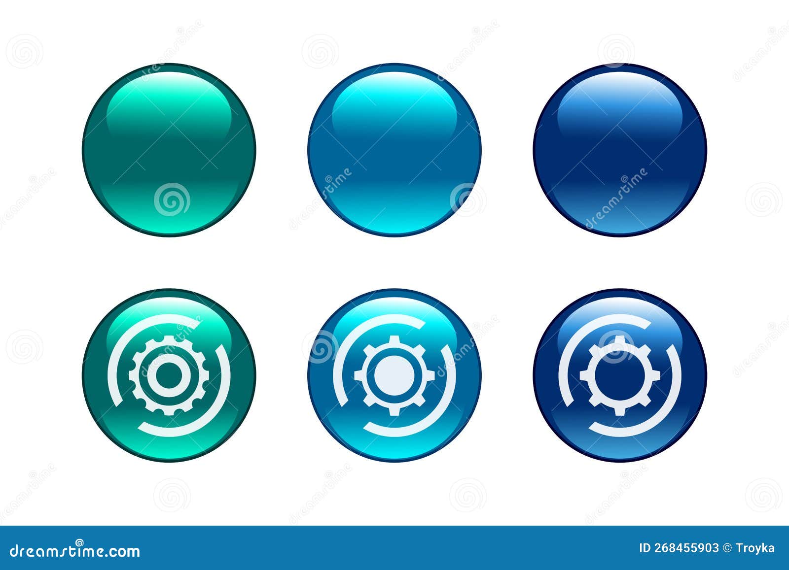 Abstract Color Circle Buttons and Gear Symbols. Elements for Design ...