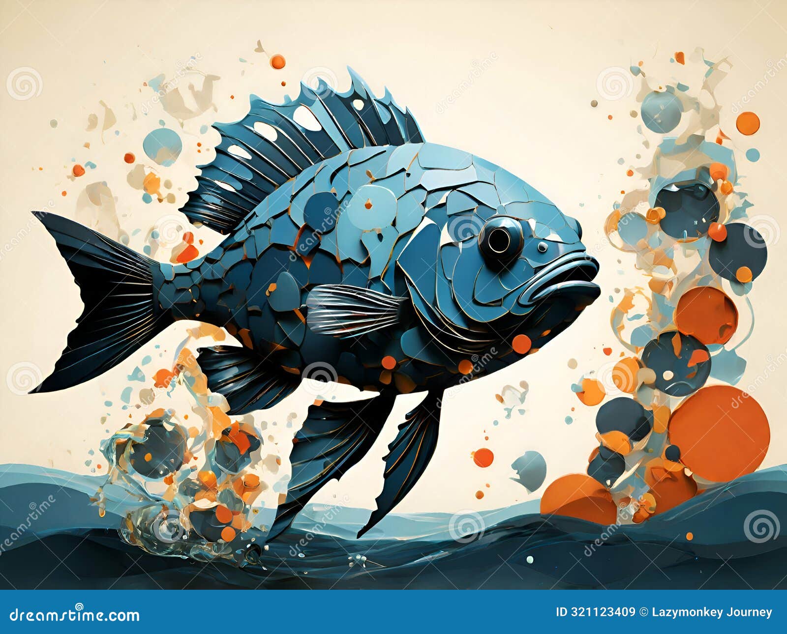 Abstract Color Cubism of Fish and Bubbles Stock Illustration ...