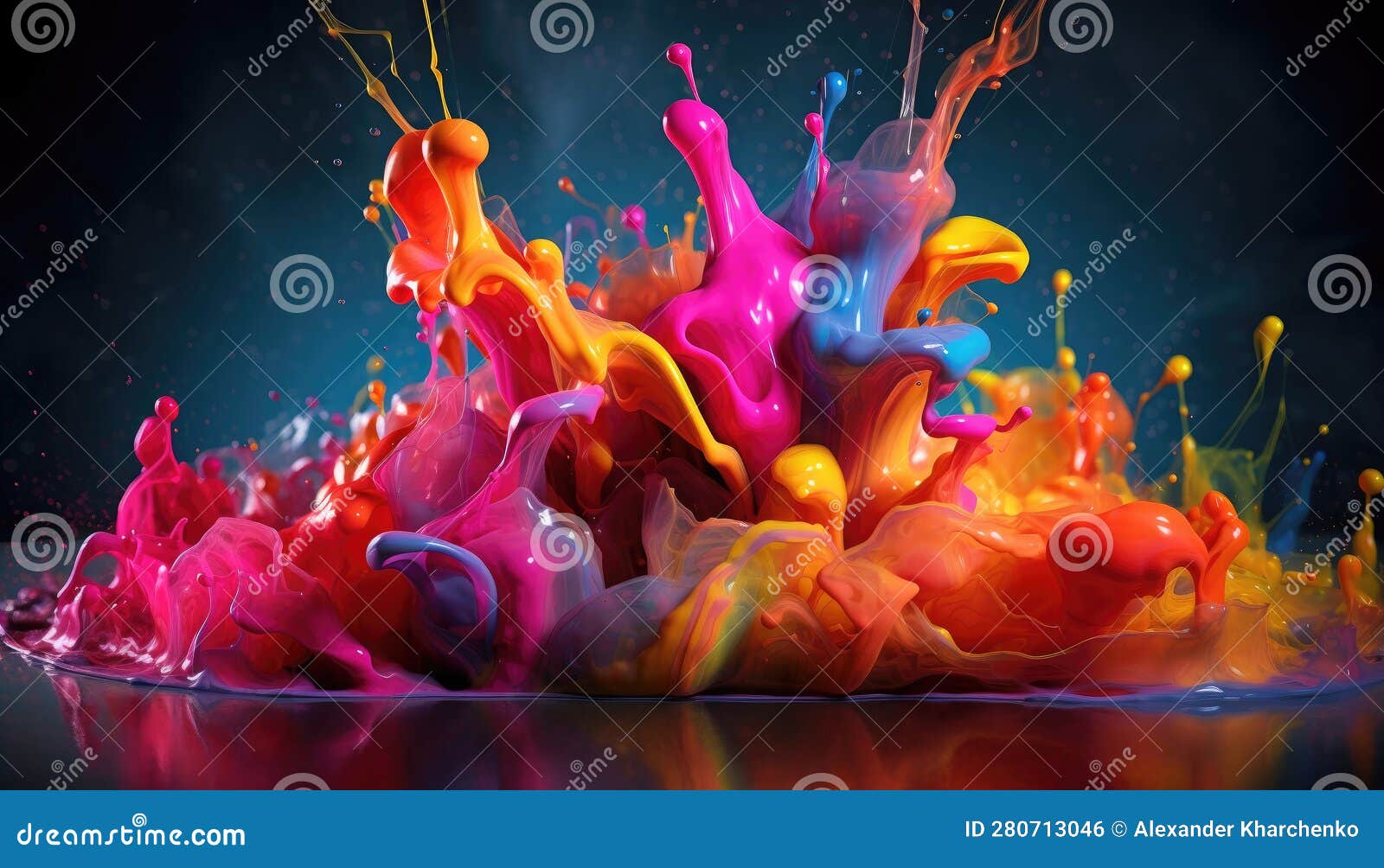 Abstract Color Paint Splash Drops in Water on a Black Background ...