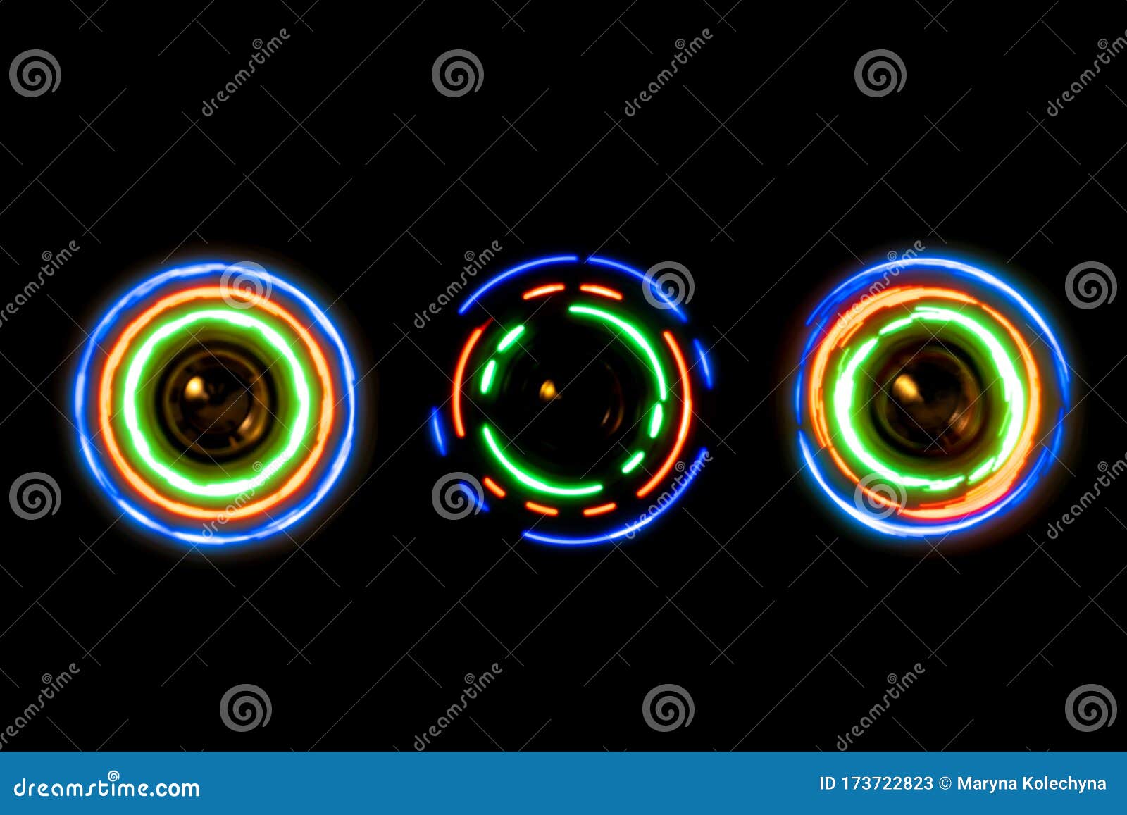 Abstract Color Round Lights in Motion Blur on Black Background Stock ...