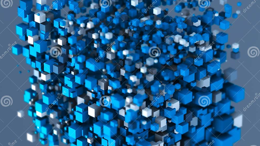 Abstract Colored Blocks. Blue Abstract Cubes of Different Sizes. Abstract 3D Cubes on a Blue ...