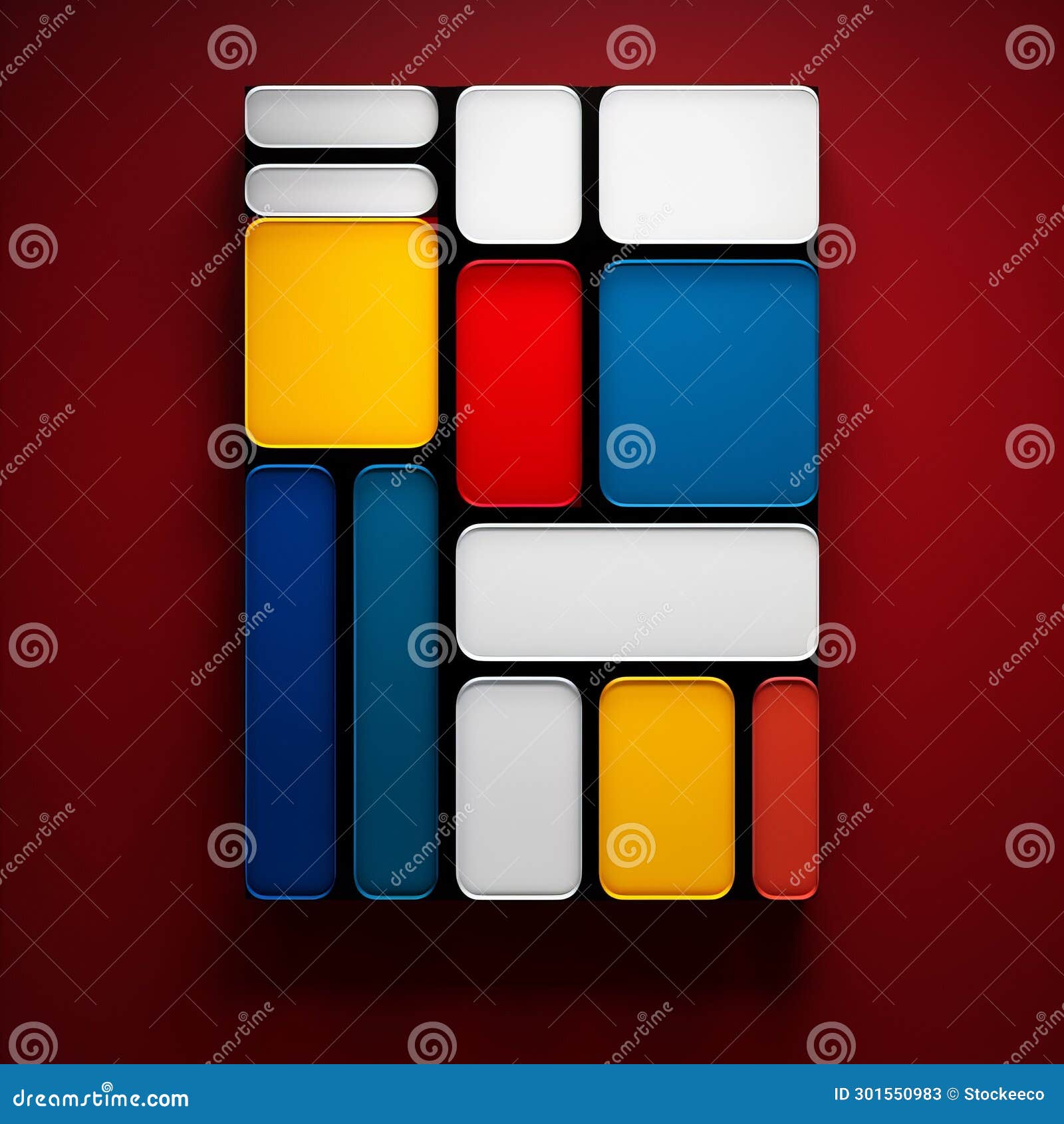 Abstract Colored Blocks Floating on Red Background Stock Illustration ...