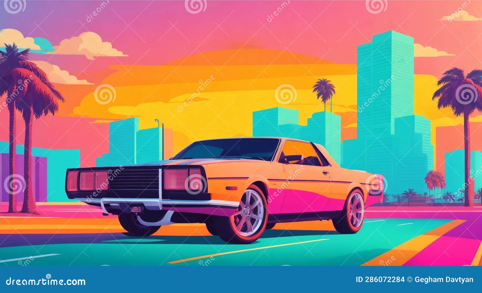 Abstract Colored Car In The City Abstract Car Art On Colorful Abstract Background Stock
