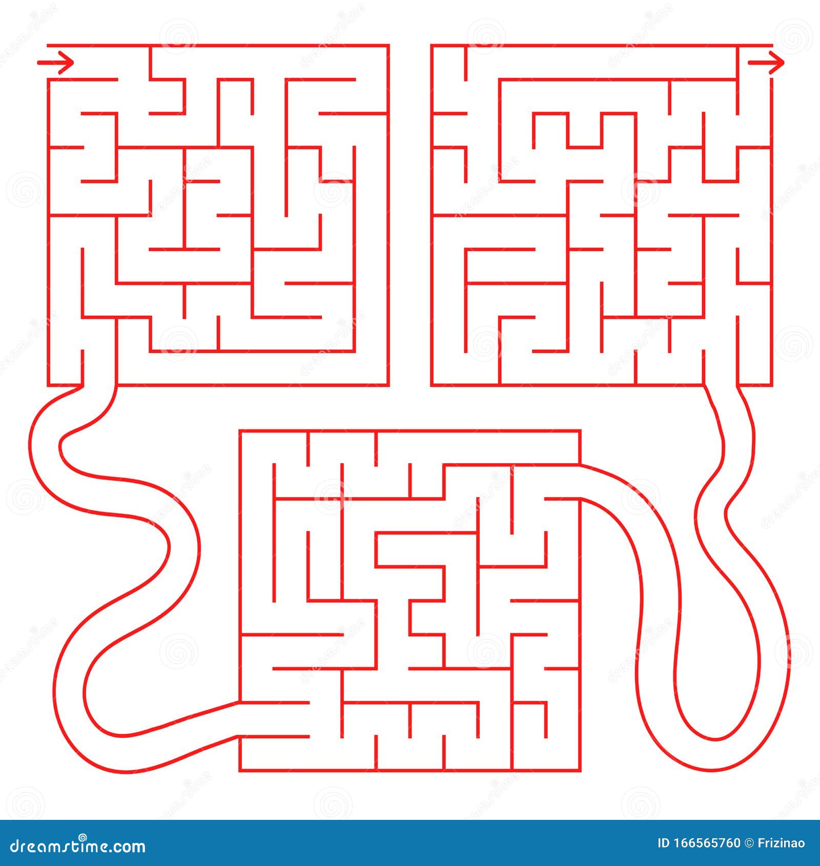 Abstract Colored Complex Isolated Labyrinth of Three Squares. Red Color ...