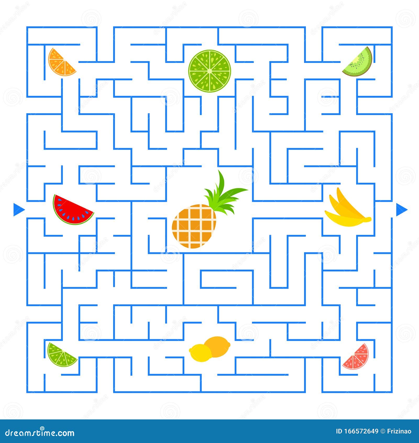 Abstract Colored Complex Isolated Maze with Fruit. Blue Color on a ...