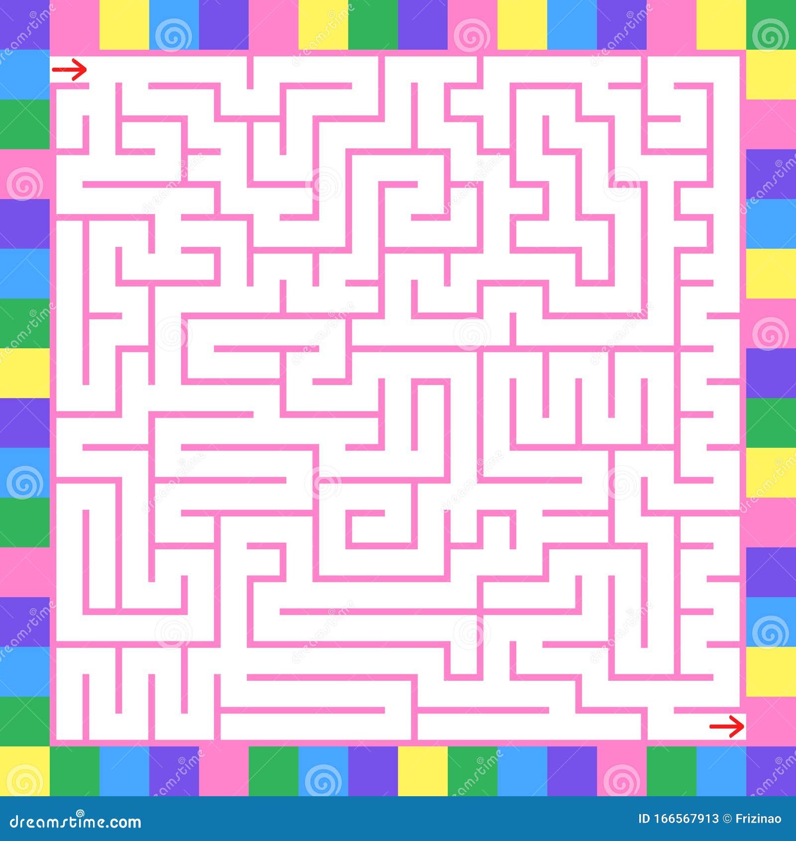 Abstract Colored Complex Square Isolated Labyrinth. Pink on a White ...