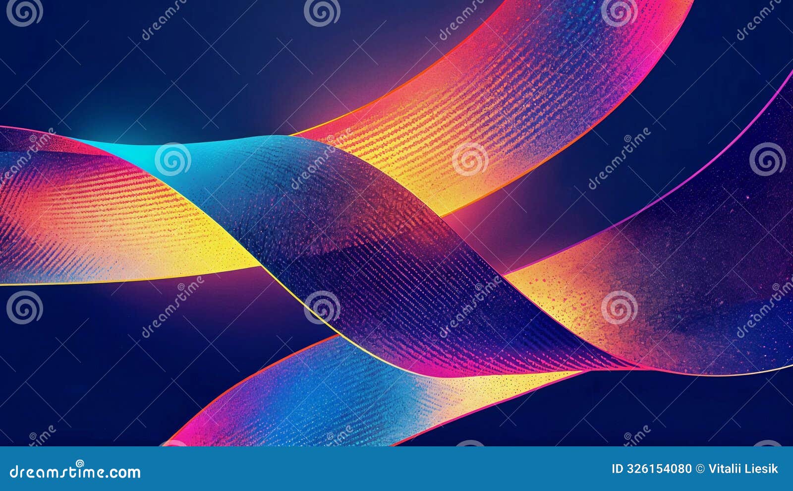 Abstract Colored Curved Ribbons on a Dark Blue Background with Light ...