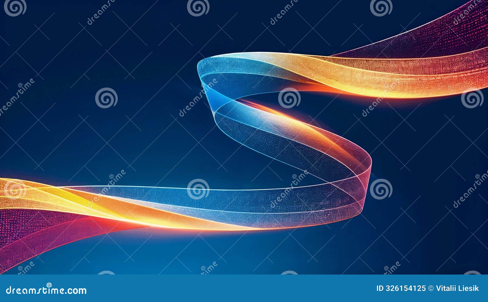 Abstract Colored Curved Ribbons on a Dark Blue Background with Light ...