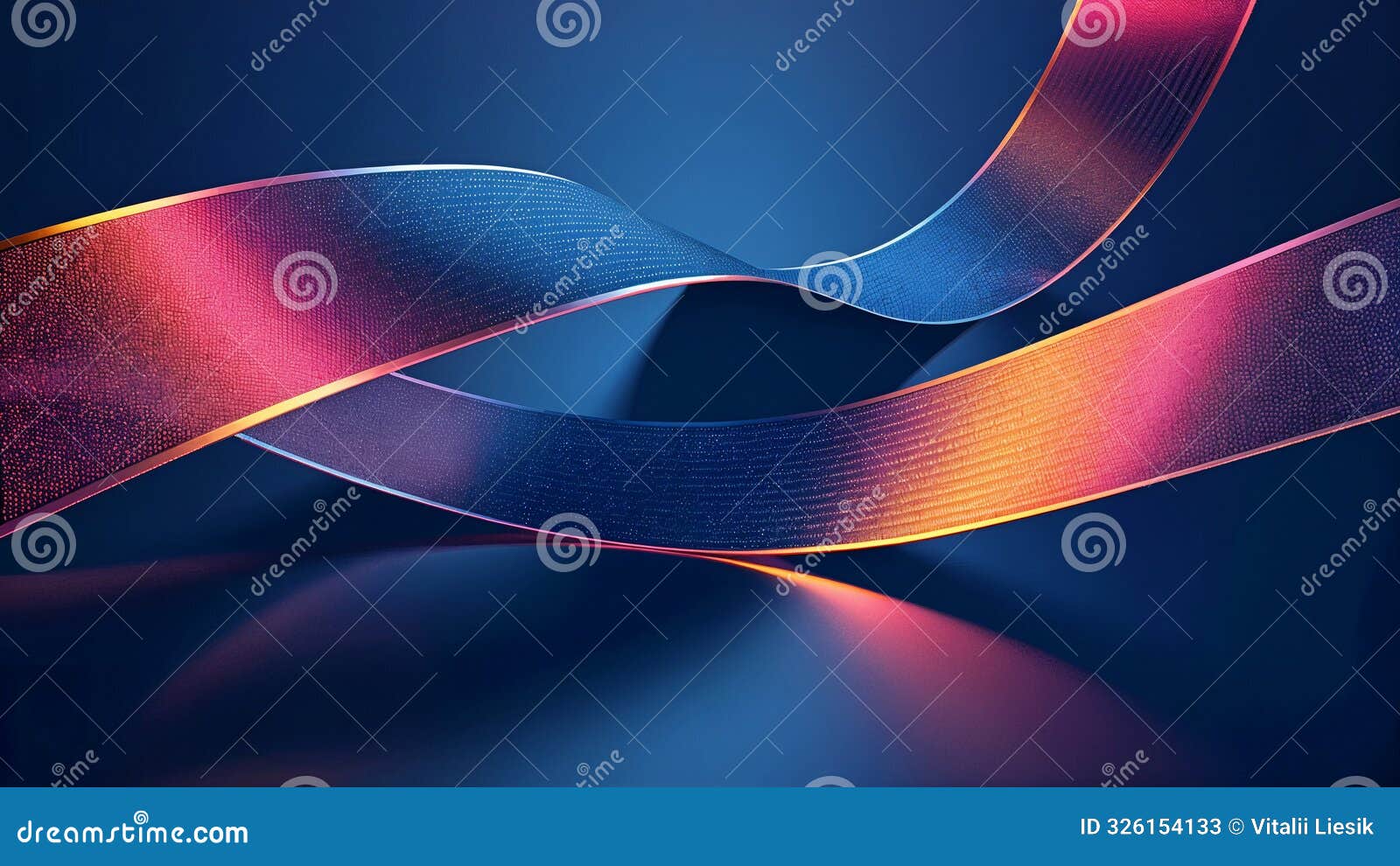 Abstract Colored Curved Ribbons on a Dark Blue Background with Light ...