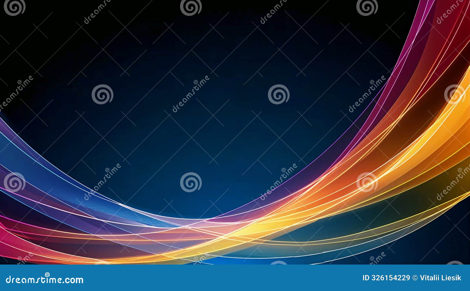 Abstract Colored Curved Ribbons on a Dark Blue Background with Light ...