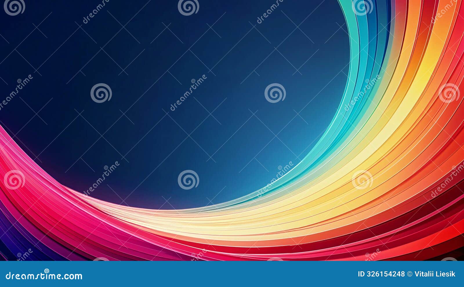 Abstract Colored Curved Ribbons on a Dark Blue Background with Light ...