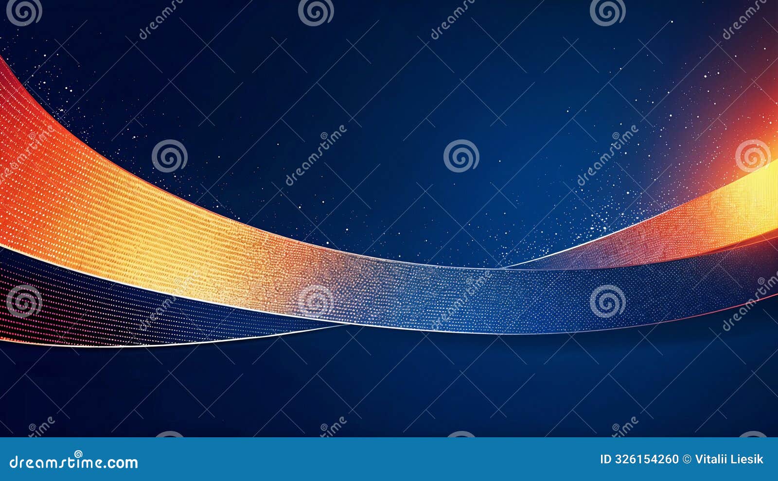 Abstract Colored Curved Ribbons on a Dark Blue Background with Light ...