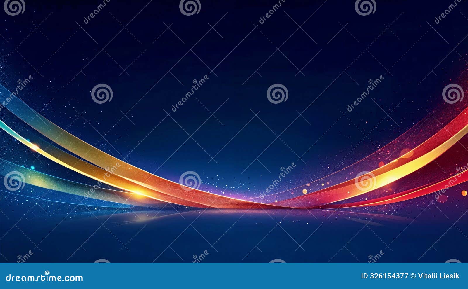 Abstract Colored Curved Ribbons on a Dark Blue Background with Light ...