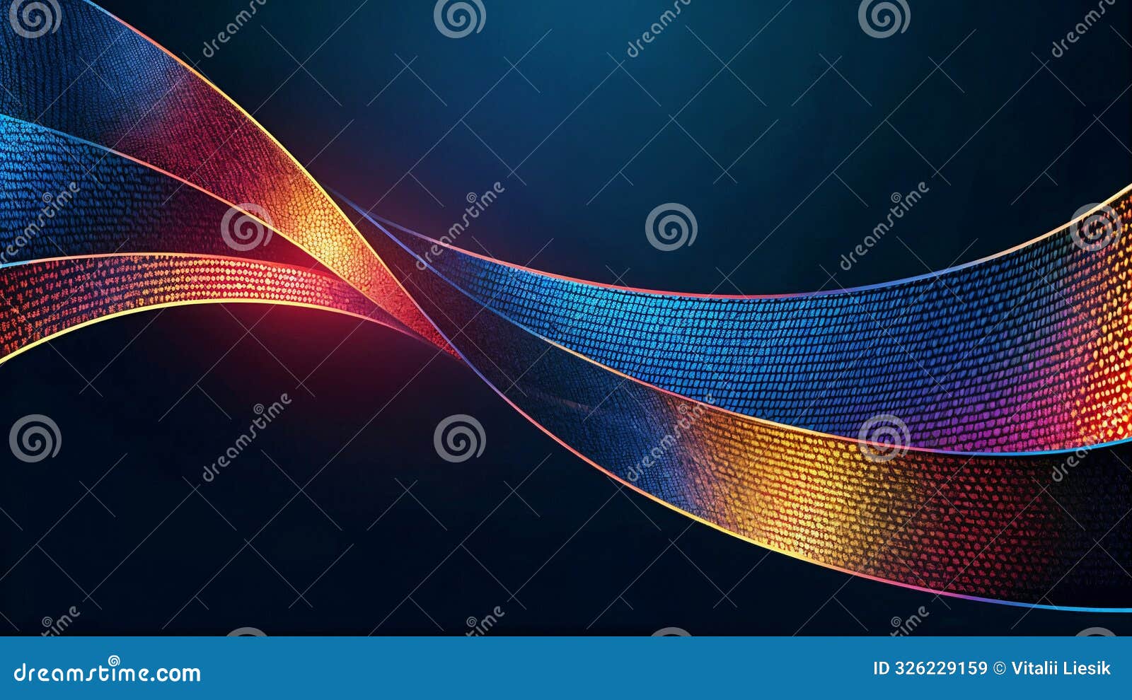 Abstract Colored Curved Ribbons on a Dark Blue Background with Light ...