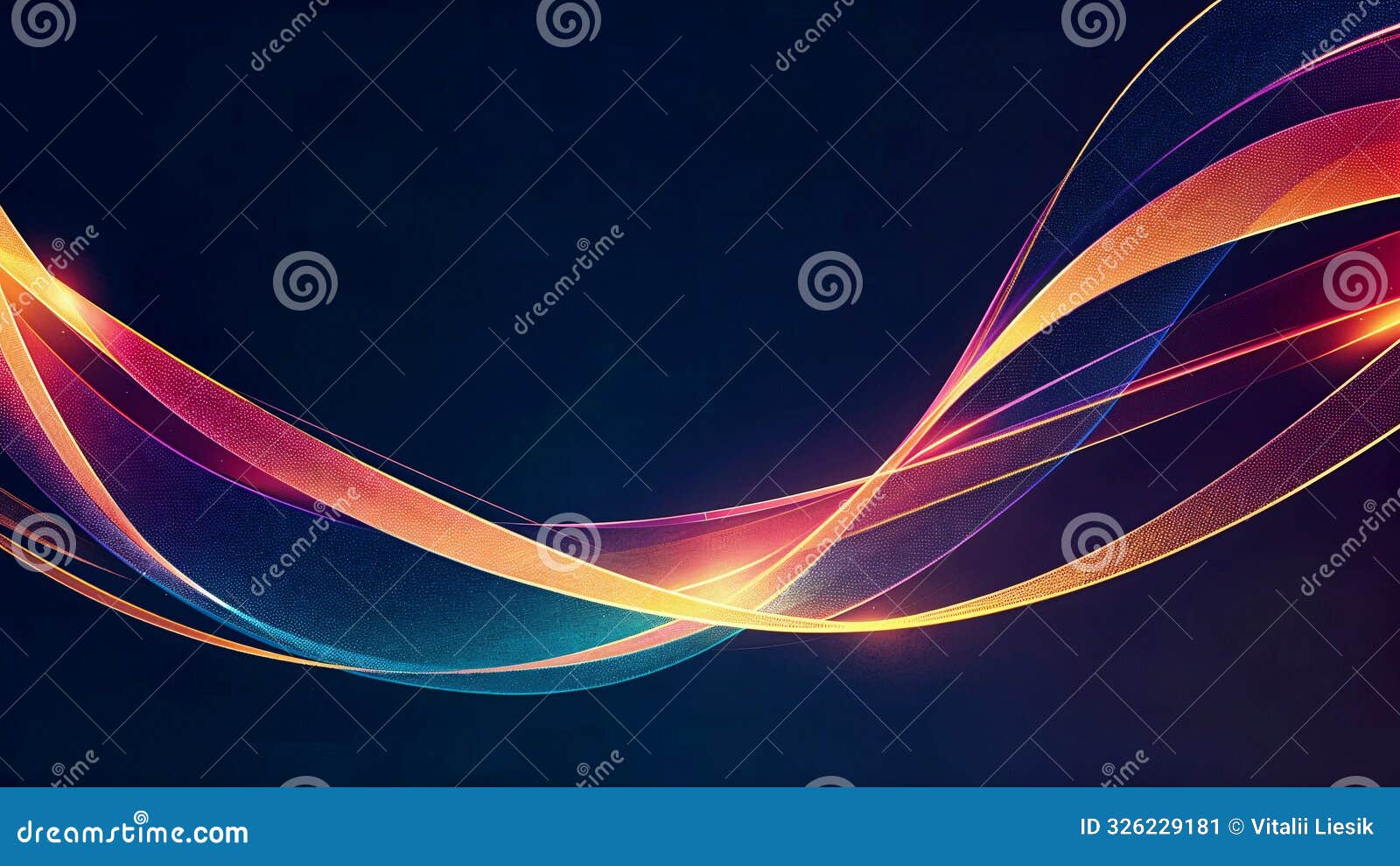 Abstract Colored Curved Ribbons on a Dark Blue Background with Light ...