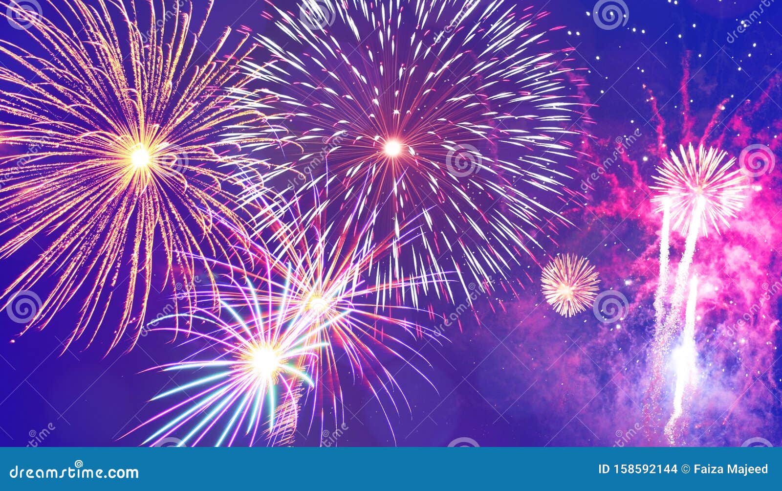 Brightly Colorful Fireworks on Twilight Background Stock Photo - Image ...