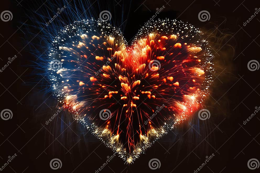 Abstract Colored Fireworks Heart Shape. Multicolored Fireworks Heart ...