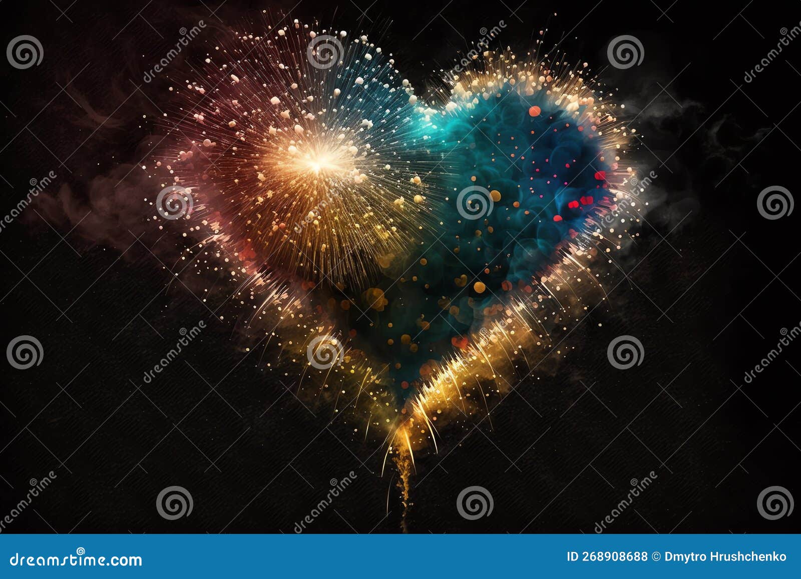 Abstract Colored Fireworks Heart Shape. Multicolored Fireworks Heart ...