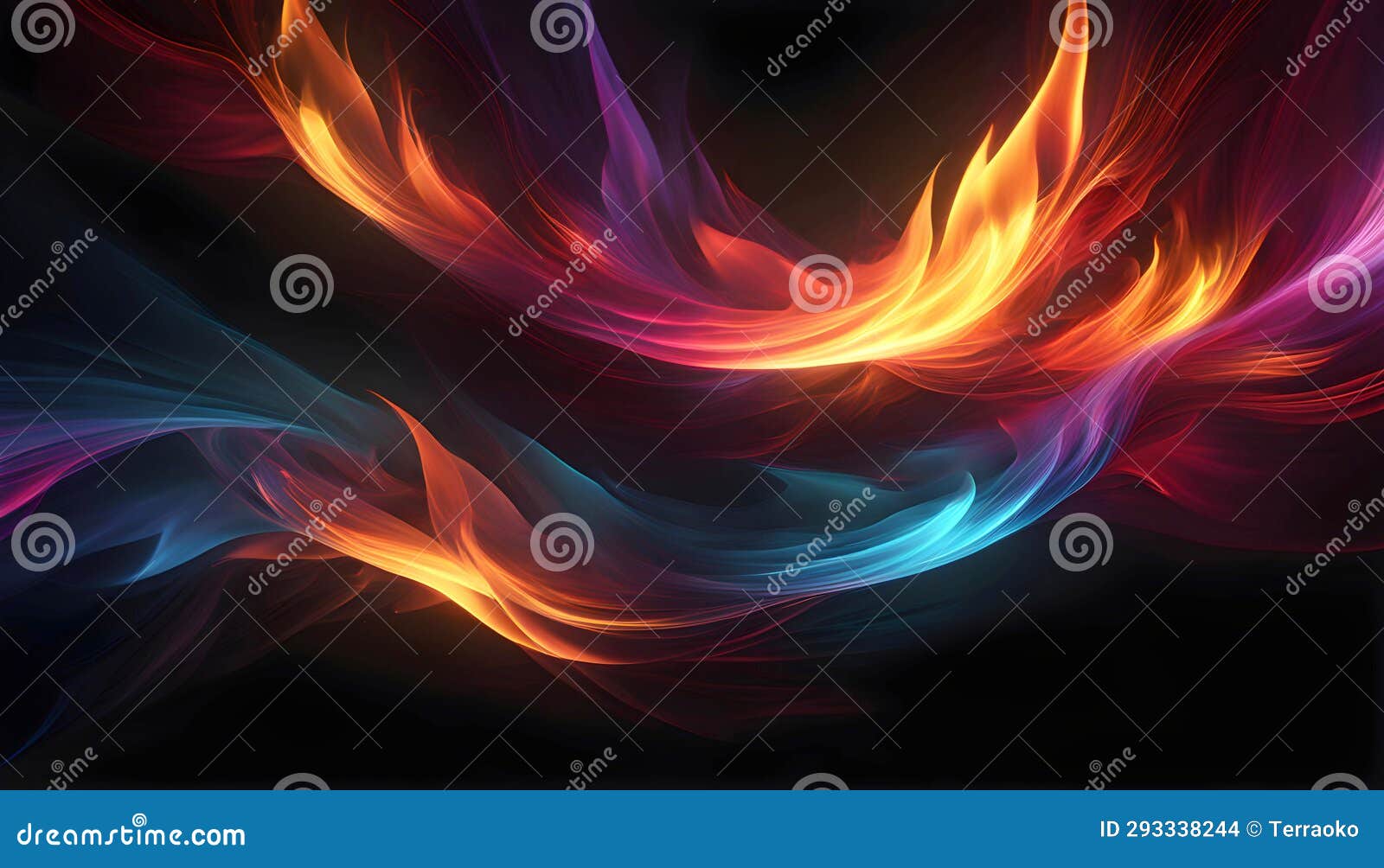 Abstract Colored Flames in a Burst on a Black Background with Copy ...