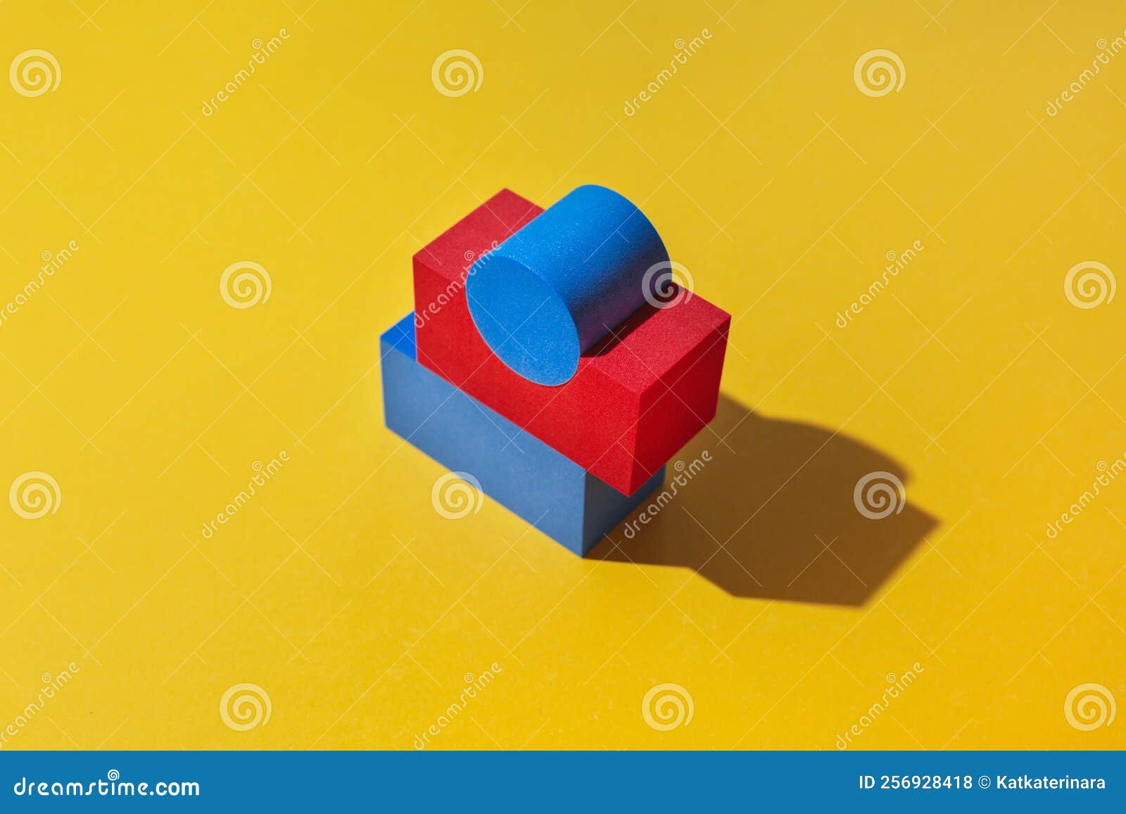 Abstract Colored Geometric Shape Red and Blue on Yellow Background ...