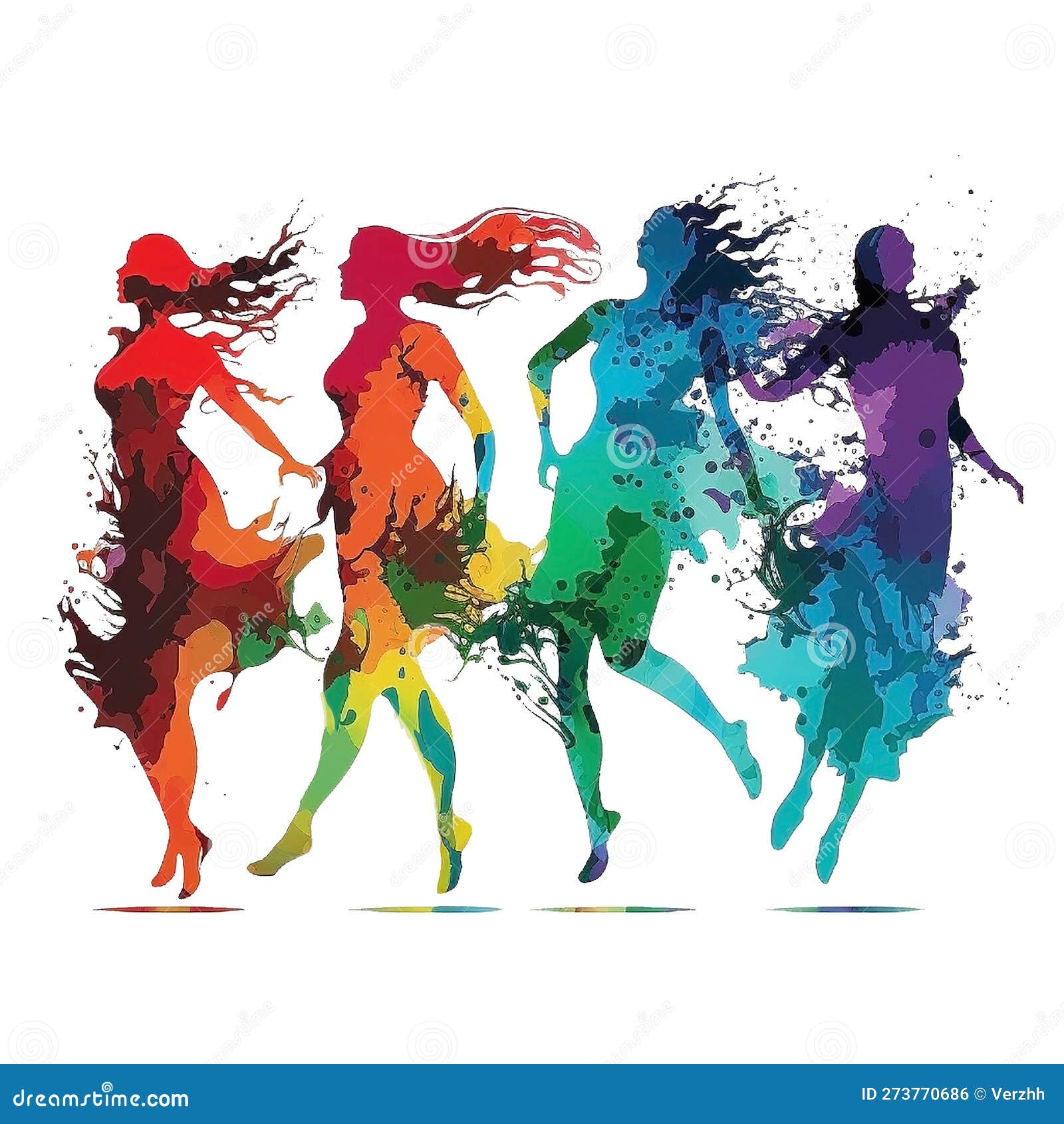 Abstract Colored Silhouettes of Dancing Women 2 Stock Illustration ...