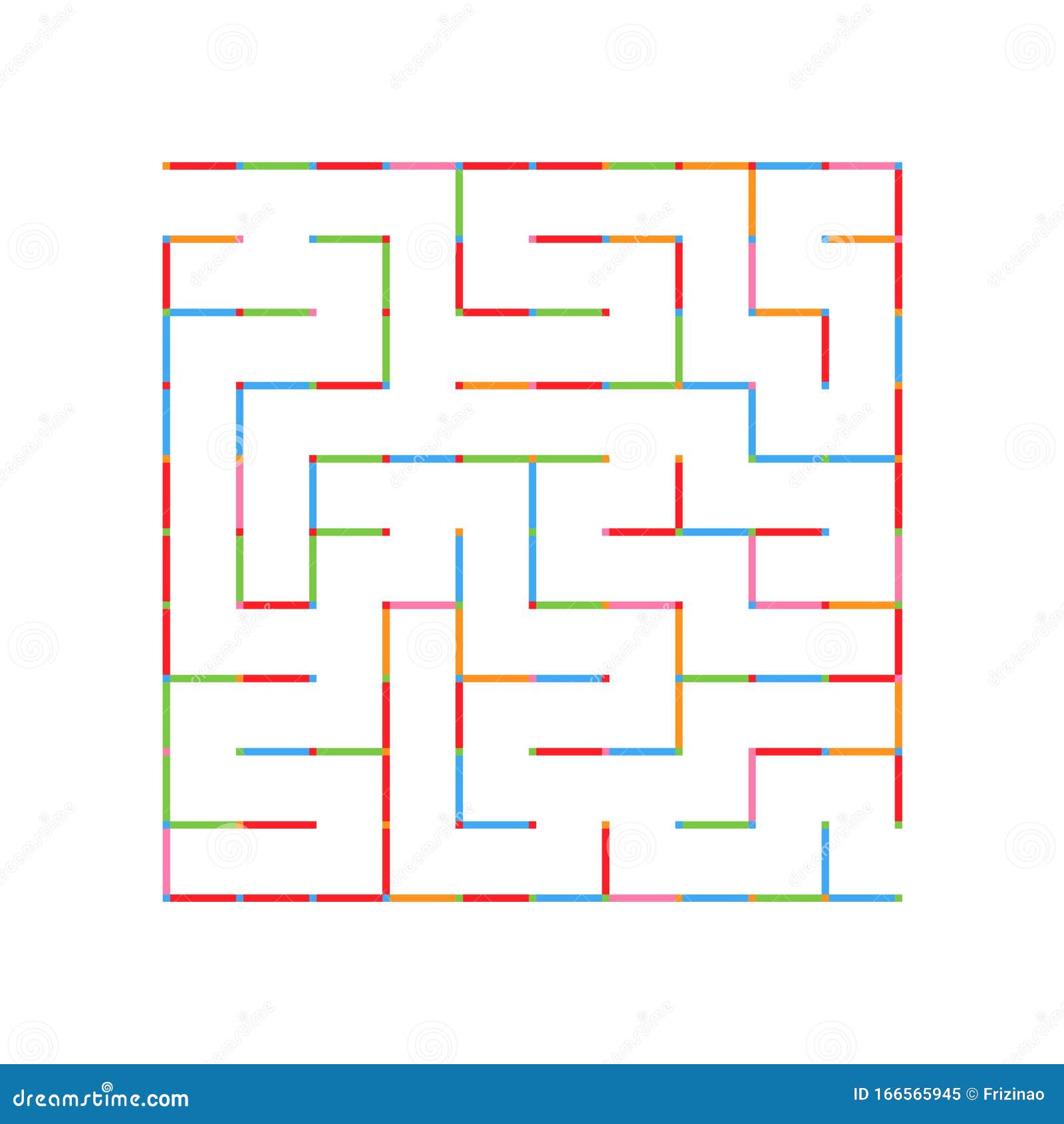 Abstract Colored Simple Isolated Labyrinth. Rainbow Colors on a White ...