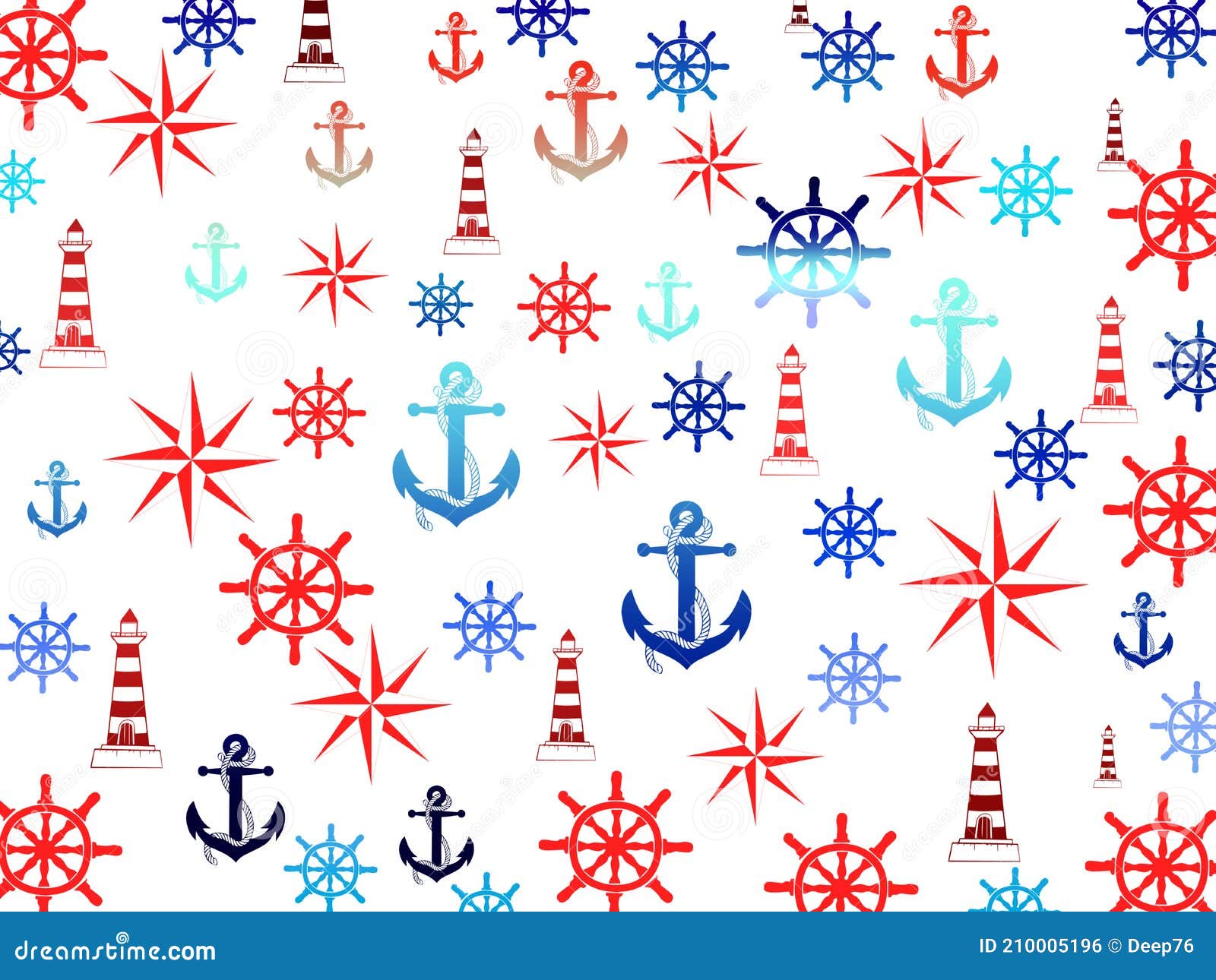 Abstract Colorful Background with Anchor, Lighthouse and Compass Stock ...