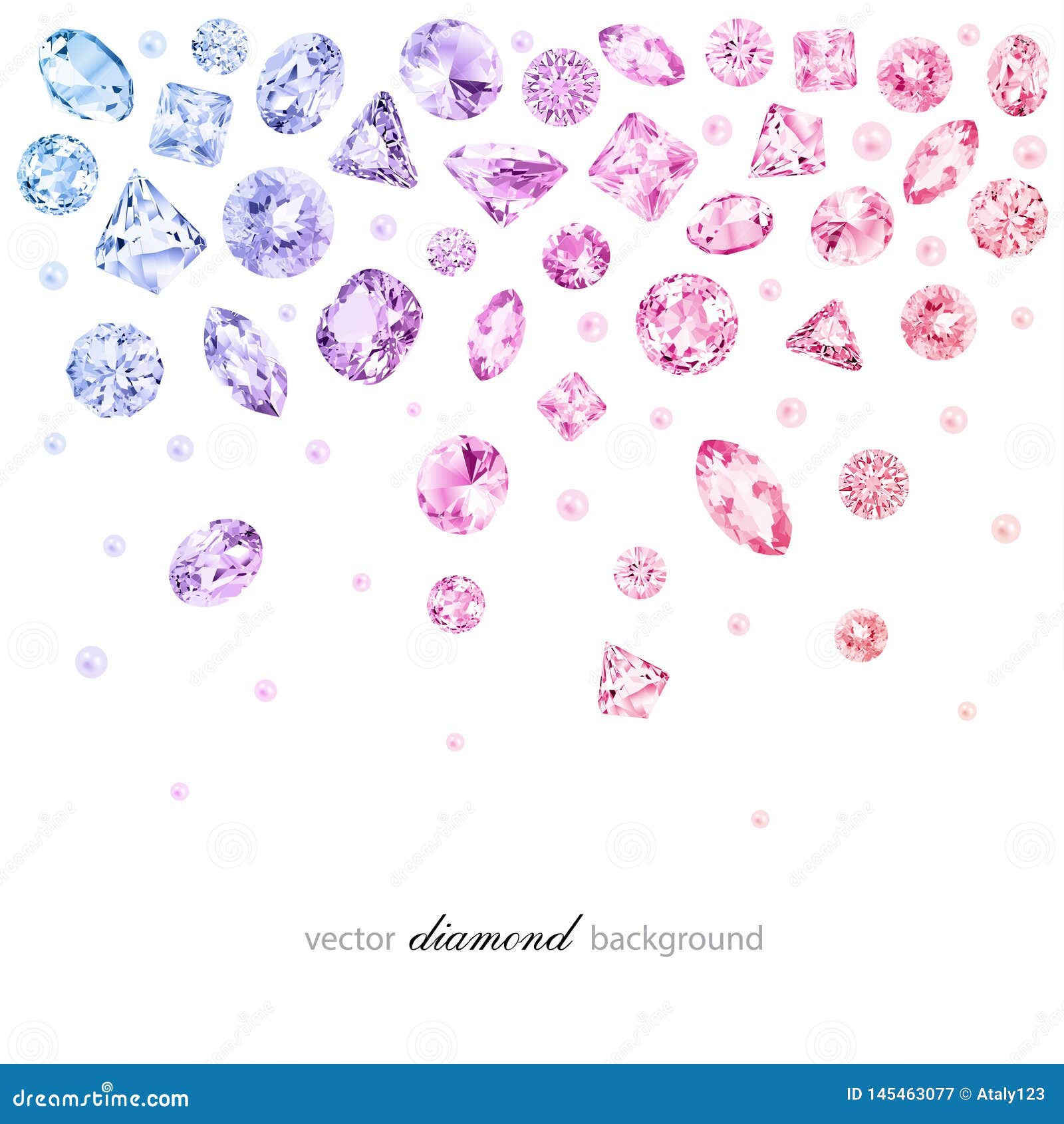Falling Diamonds. Pattern Background With Realistic 3D Transparent Gems ...