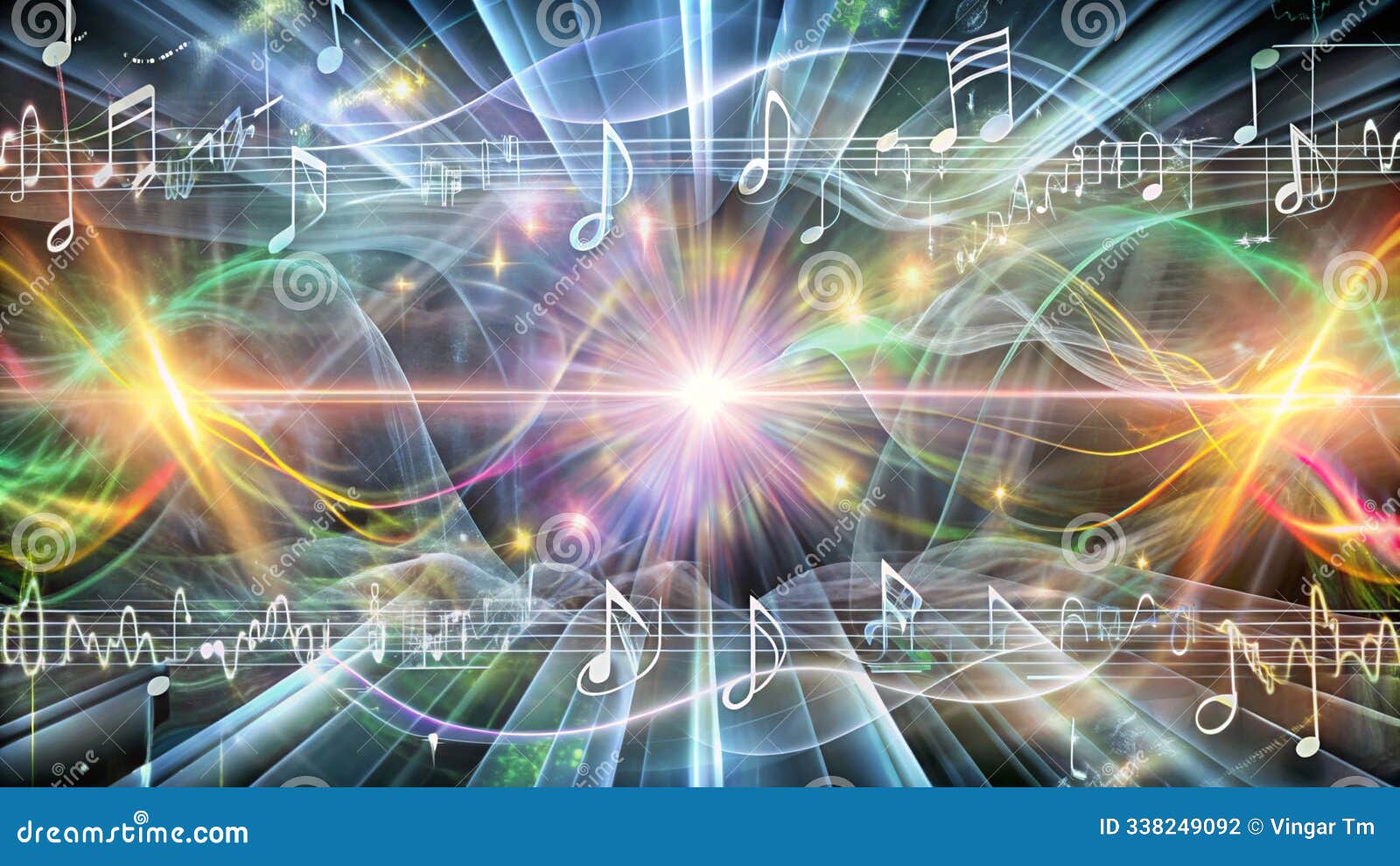 Abstract Colorful Background with Musical Notes and Light Rays Stock ...
